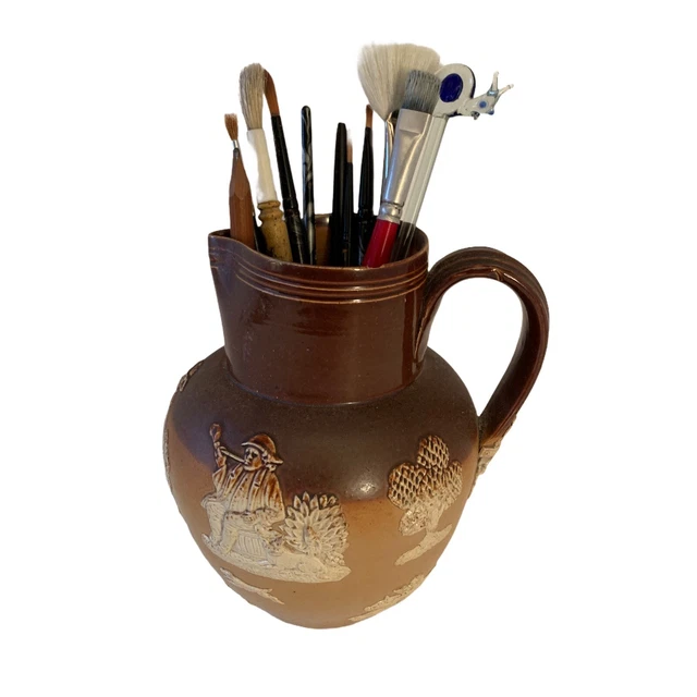 ANTIQUE VINTAGE DOULTON Lambeth Stoneware Jug Brush Pen Pot £10.00 ...