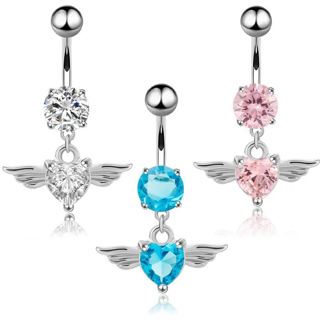 14G HEART WING Crystal Navel Belly Button Ring Barbell Body Piercing Jewel'PN £1.39 - PicClick UK