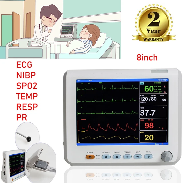 8'' ICU CCU Vital Sign Patient Monitor-6-parameter ECG NIBP RESP SPO2 ...