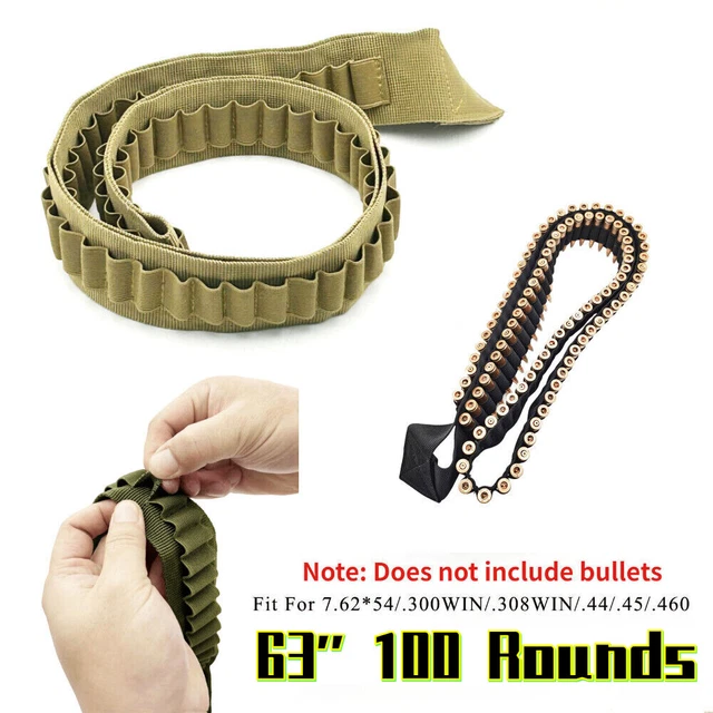 100 ROUNDS 63& Bandolier Ammo Belt For 7.62x54 .44 .45-70 Rifle Bullet ...