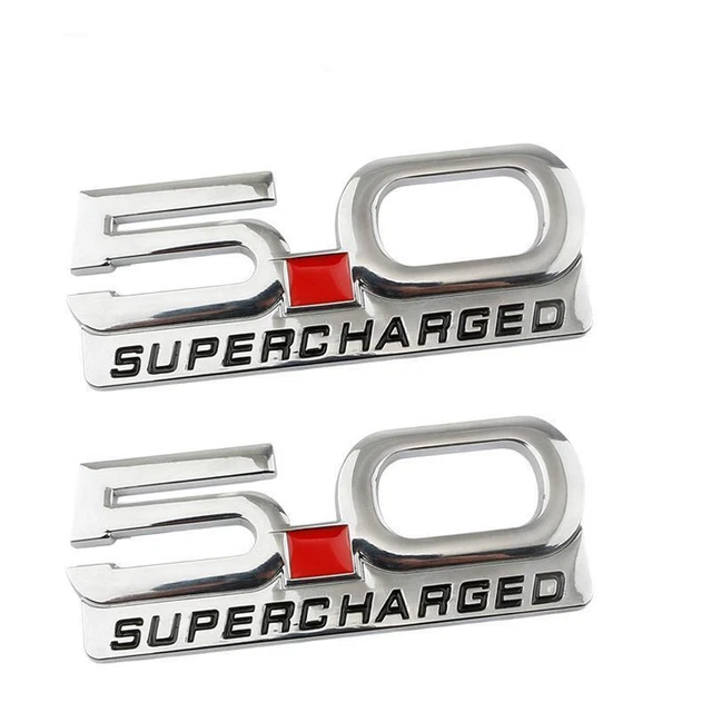 2PCS 5.0 SUPERCHARGED Emblem for 2015-2020 3D Metal Fender Badge ...