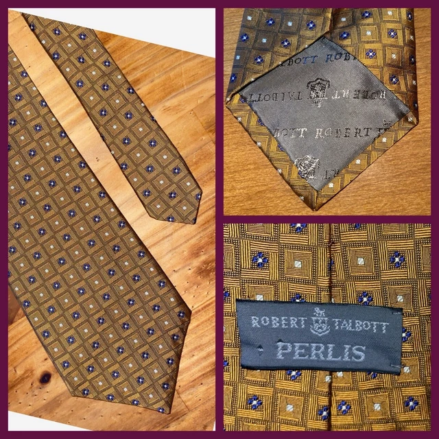 ROBERT TALBOTT PERLIS Neck Tie Men Yellow 100% Silk Hand Sewn $40.02 ...