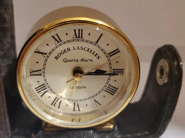 VINTAGE ROGER LASCELLES Folding Travel Alarm Clock In Leather Case £14. ...