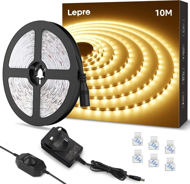 10M DIMMABLE WARM White LED Strip Light with UK Plug and Dimmer Switch ...