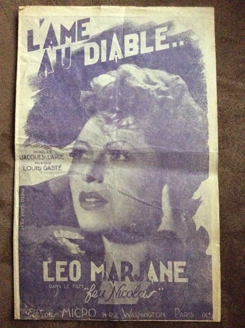 PARTITION DE MUSIQUE «L’âme Au Diable » L.marjane Dans « Feu Nicolas ...