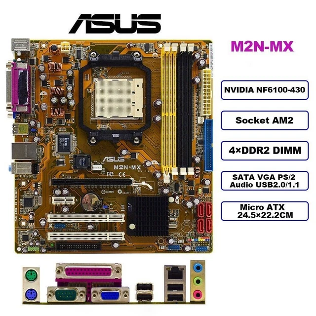 ASUS M2N-MX AM2 Motherboard NVIDIA NF6100 430 DDR2 Socket Used AMD ...