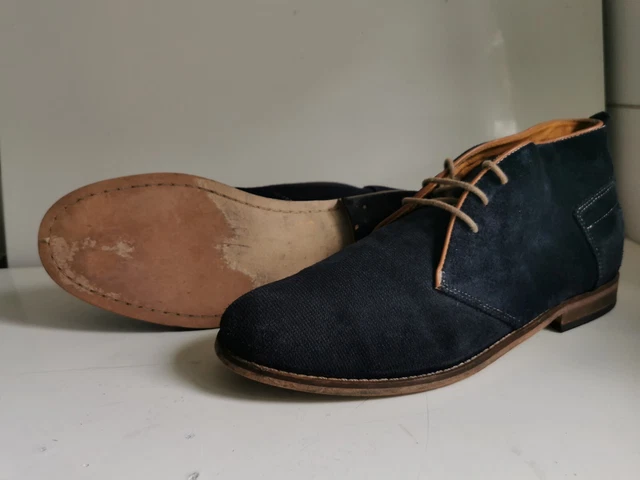 H BY HUDSON Uk 8 Eu 42 Mens Navy Real Suede Leather Ankle Chelsea ...