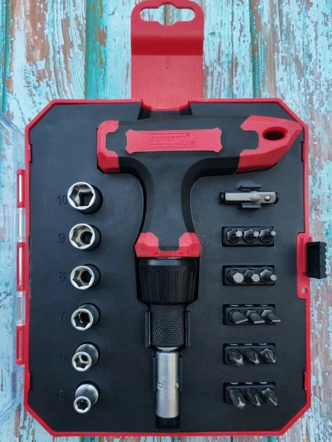 POWERFIX RATSCHEN-BIT-SET MIT T-Handgriff 23-teilig NEU Torx Inbus M5 ...