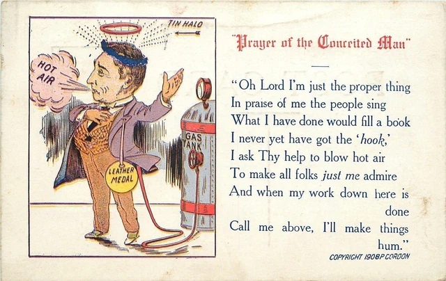 COMIC~PRAYER OF THE Conceited Man~Tin Halo~Hot Air~Gas Tank~Poem~1908 P ...