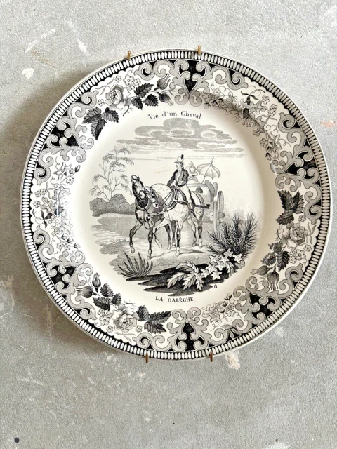 ASSIETTE ANCIENNE CREIL ET MONTEREAU Vie d’un Cheval Faience ancienne ...