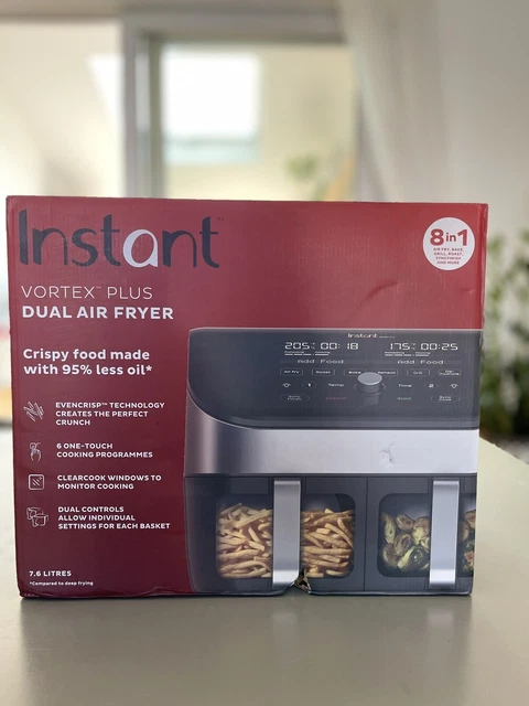 INSTANT VORTEX PLUS Dual Air Fryer 7.6L .XL Capacity - Black 8-in-1 £72 ...