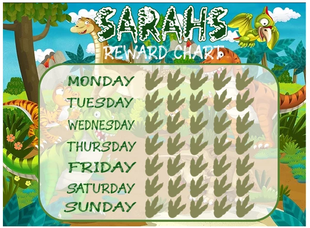 PERSONALISED DINOSAUR THEME Reward Chart Poster and Sticker Stars £3.99 ...