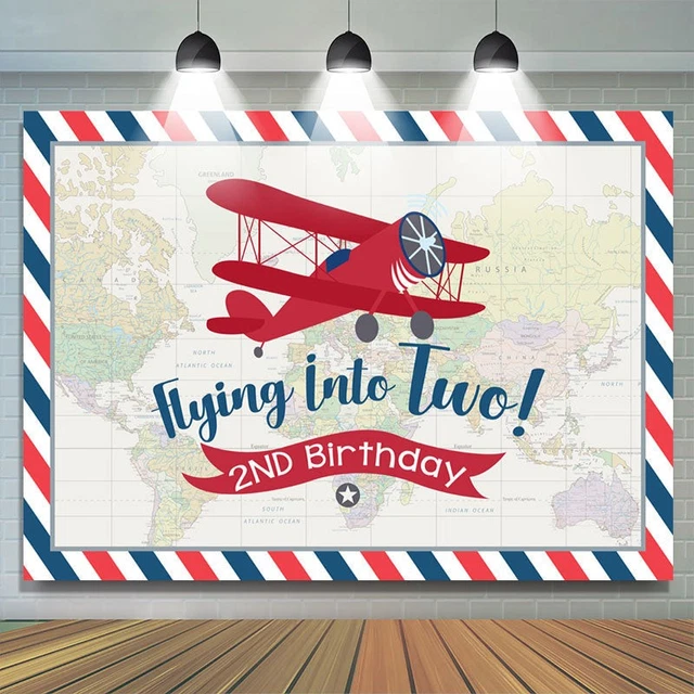 WORLD MAP RED Airplane Happy 2nd Birthday Backdrop $36.09 - PicClick AU