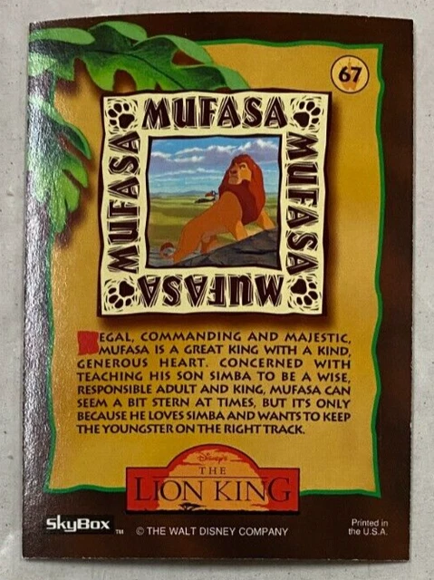 DISNEY 1994 THE LION KING Series 1 Trading Card #67 MUFASA $1.99 ...