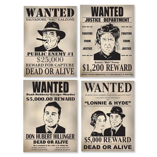 CARDBOARD CUTOUTS WANTED Signs Gangster Poster Party Wall Room ...
