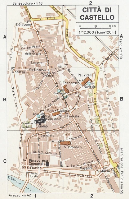 C3863 CITTÀ DI Castello, Pianta della città, Mappa epoca, Vintage map ...