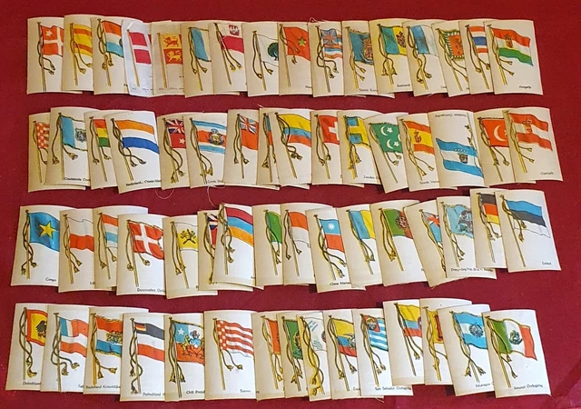 60 DUTCH CIGARETTE Cards, 1920s/30s Flags Of The World. Silk On Card ...