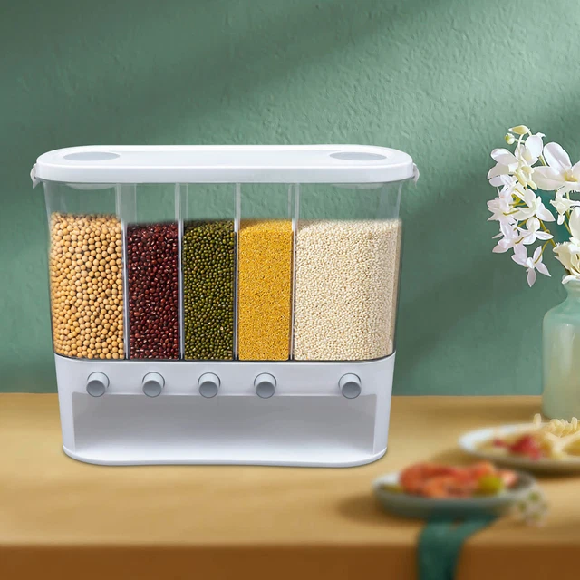5-GRID RICE DISPENSER Cereal Dry Food Grain Storage Container Kitchen ...