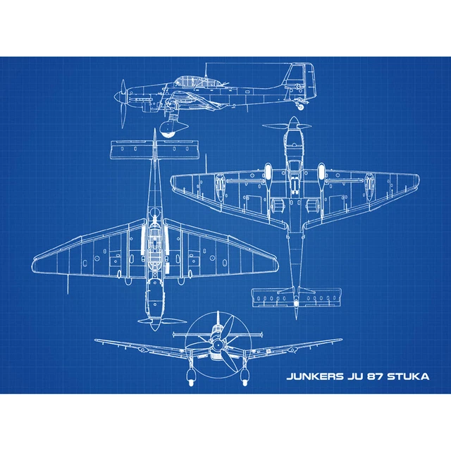 JUNKERS JU 87 Stuka Aircraft Plane Blueprint Plan Canvas Wall Art Print ...