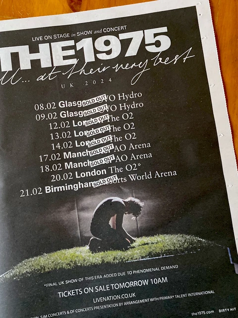 THE 1975 BAND Matt Healy 2024 Tour Dates Ad Newspaper Advert Poster ...