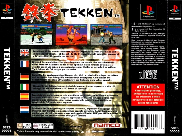 TEKKEN PAL FRONT Back PS1 Replacement Art Insert Cover Only £3.99 ...