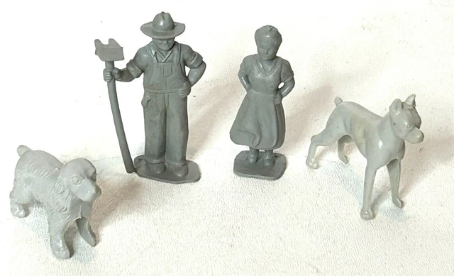 VINTAGE MARX FARM Wife Husband Dogs 1950'S Playset Farm Figure Toy Grey ...