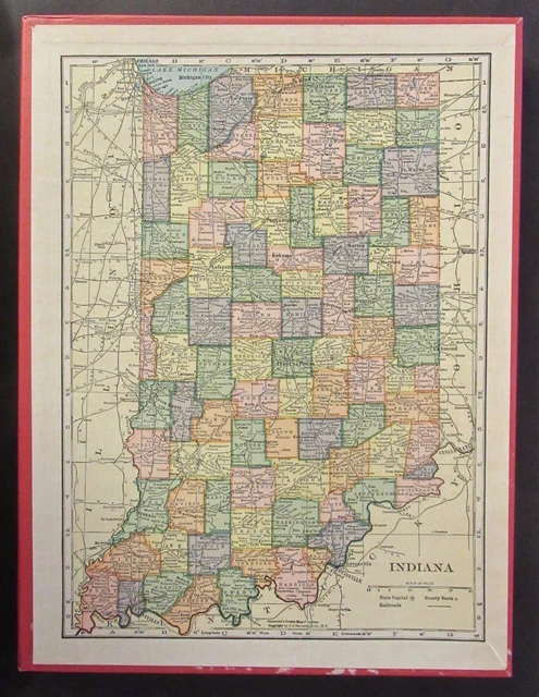 VINTAGE JIGSAW PUZZLE Hammond's County Map Of Indiana Ca 1930 In Box 95 ...