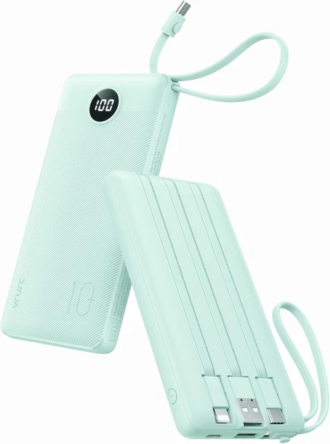 PORTABLE CHARGER 10000MAH, Power Bank Built-In Cables, 5 Output 2 Input ...