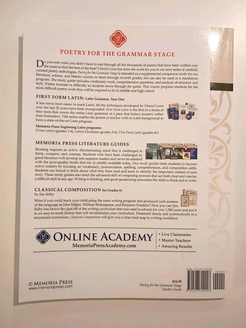 MEMORIA PRESS POETRY For The Grammar Stage Teacher Guide 3E Homeschool ...