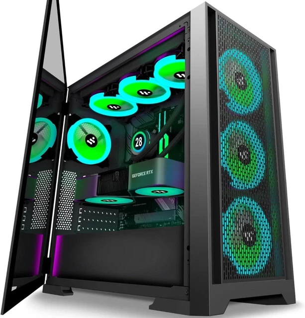 E-ATX MID TOWER PC Case 7 Pre Installed PWM ARGB Fans Tempered Glass ...