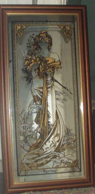VINTAGE LARGE ART Nouveau 1970s spring Art Mirror Alphonse Mucha Art ...