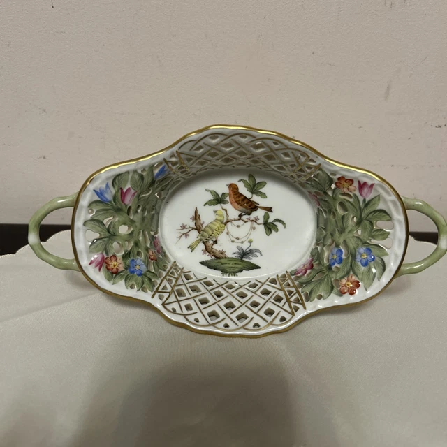 SELTEN! HEREND ROTHSCHILD Durchbruchschale Prunkschale 7432/RO,Vögel ...