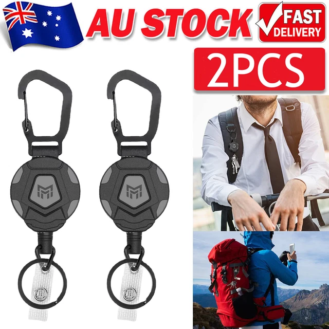 RETRACTABLE HEAVY DUTY Pull Ring Key Chain Recoil Keyring Wire Rope Key ...