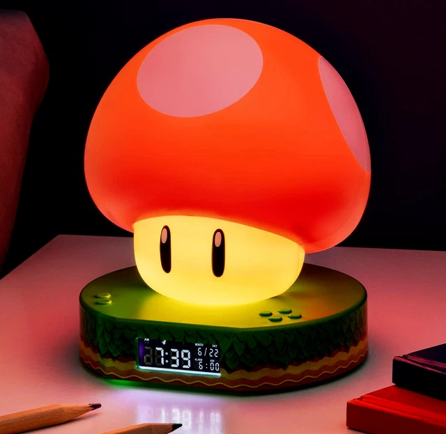 SUPER MARIO ALARM Clock Mushroom Digital MOOD Lighting Kids Night Light ...