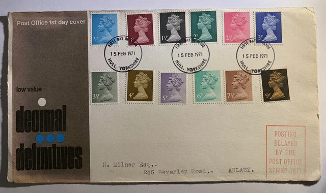 GB LOW VALUE Decimal Definitives First Day Cover 1971 Strike Delayed ...