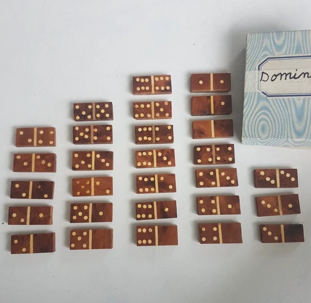 ANCIEN JEU DE dominos en bois de merisier 28 pièces complet EUR 11,00 ...