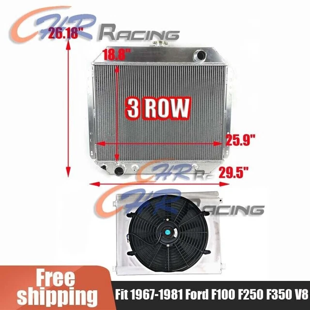 ALUMINUM RADIATOR+SHROUD+FAN FOR 1967-1981 Ford F100 F250 F350 V8 1968 ...