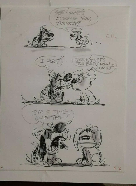 WALT DISNEY ORIGINAL DAILY COMIC STRIP DRAWING OF "SCAMP" by Bill Berg ...