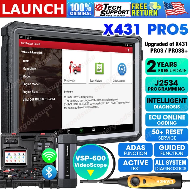 LAUNCH X431 PRO5 PAD V+ Car Diagnostic Scanner J2534 Programming Key ...