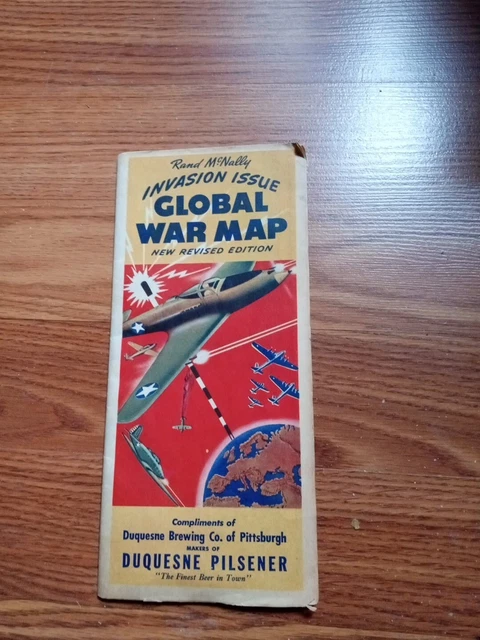 VINTAGE WWII RAND McNally Global War Map Invasion Issue Duquesne ...