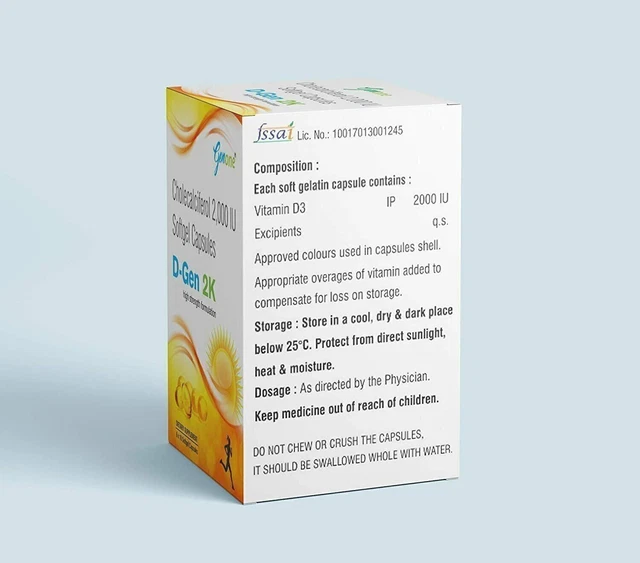 GENONE D-GEN 2K Vitamin D3 Capsules for Strong Bones and Immune System ...