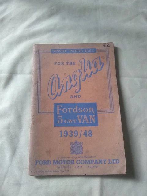 RARE BOOKLET SPARE PARTS LIST ANGLIA- FORDSON VAN 1938/1948 ang $20.26 ...