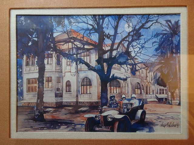 RARE TABLEAU AQUARELLE CHRISTIANE ACHALME Abidjan Afrique 1986 Vintage ...