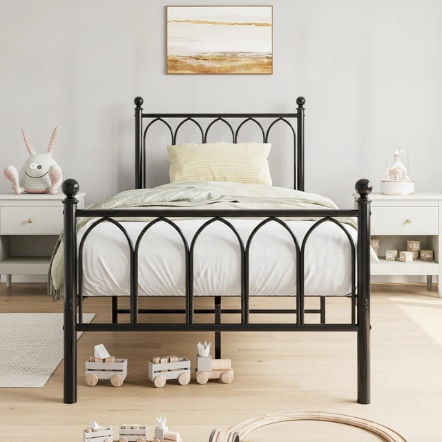 METAL BED FRAME 90x190 cm Black Heavy Duty Squeak Resistant Steel ...