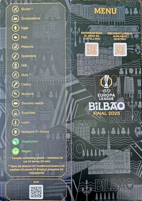 UEFA HOSPITALITY MENU 2025 Europa League Final Spurs v Man Utd £26.72 ...