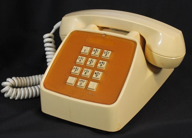 VTG TELEPHONE CORDED GTE Orange Push Button Touch Tone Retro Cream Desk ...