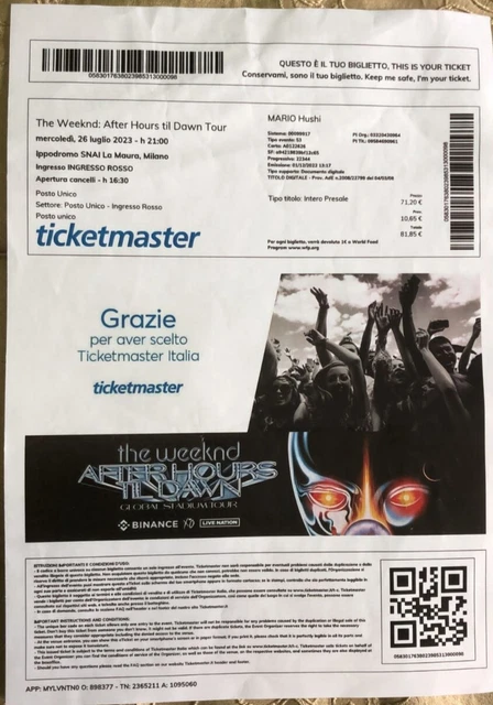 BIGLIETTI / TICKETS THE WEEKND - Golden Circle - Stage Left - MILANO 26 ...