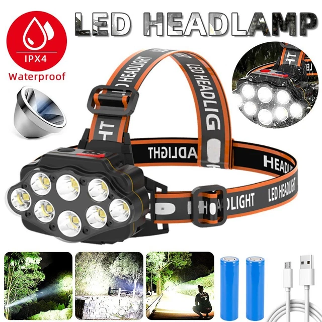 RECHARGEABLE HEAD TORCH Headlamp Light Lamp Lights W/ 2 Batteries ...