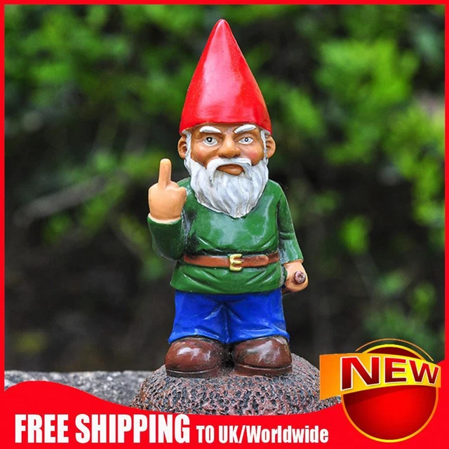 MIDDLE FINGER WHITE Beard Dwarf Ornament Resin Garden Statue Fun for ...