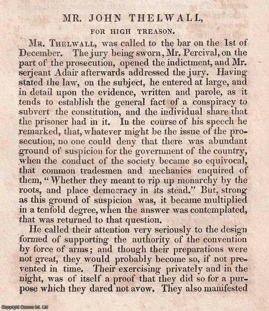 THE TRIAL OF John Horne Tooke, For High Treason, 1794: Together With ...